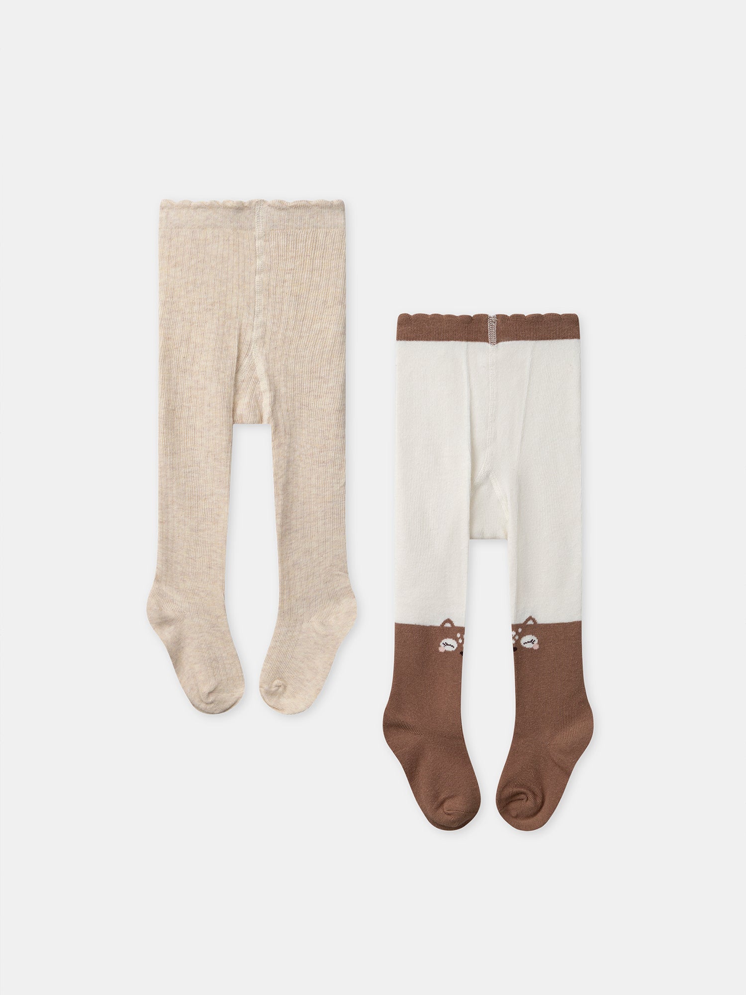 Lot de 2 collants beige uni ou écru et marron Bébé Fille